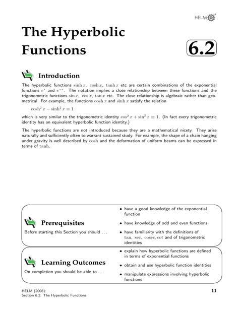 Hyperbolic Functions Definitions Identities And Applications