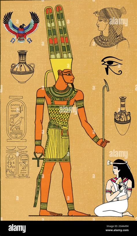 Colorful Amun Re Vector Image On Papyrus Background With Other Separable Vector Elements Stock