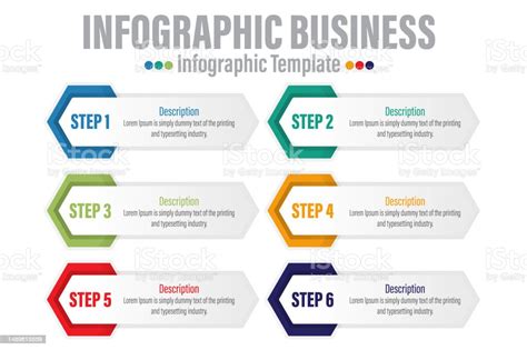 다채로운 6 단계 6 옵션 인포 그래픽 순서도 디자인 프레젠테이션 배너 워크플로 레이아웃 프로세스 다이어그램 순서도 및 작동 방식에 대한 비즈니스 인포그래픽 개념 벡터에