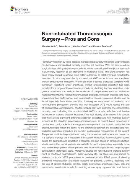 Pdf Non Intubated Thoracoscopic Surgery—pros And Cons