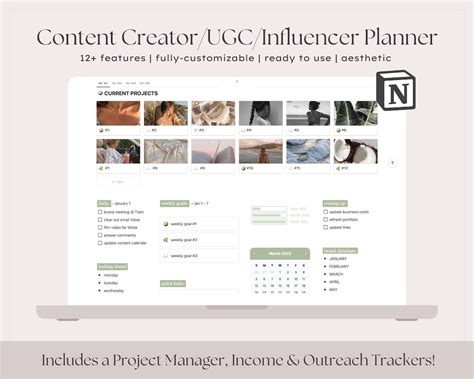 Content Creator Notion Template Business Planner Aesthetic Notion Template Social Media