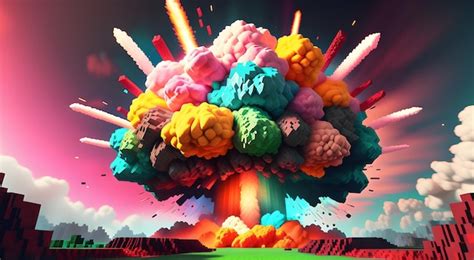 Premium Photo Nuke Explosive Colorful Idea Nuclear Exploding Minecraft World Texture