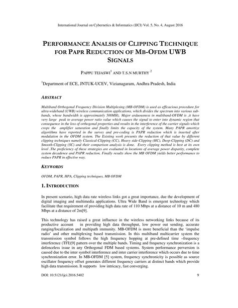 Performance Analsis Of Clipping Technique For Papr Reduction Of Mb Ofdm Uwb Signals Pdf