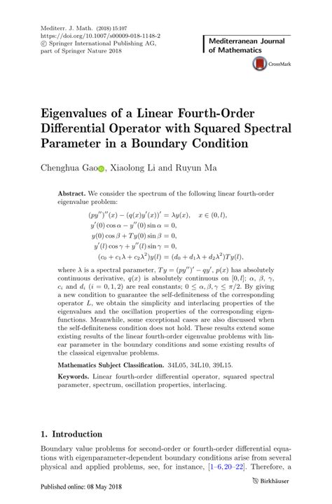 Pdf Eigenvalues Of A Linear Fourth Order Differential Operator With Squared Spectral Parameter