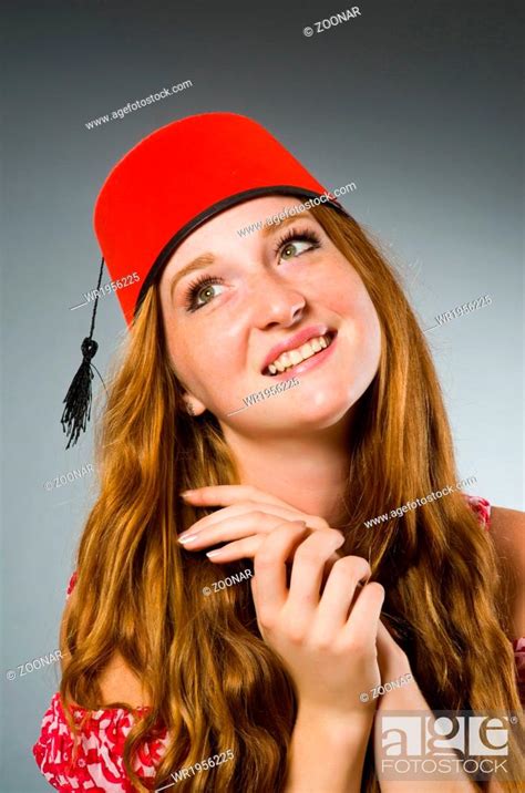 Woman Wearing Red Fez Hat Stock Photo Picture And Royalty Free Image Pic Wr
