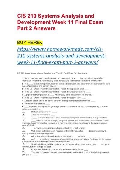 Cis 210 Systems Analysis And Development Week 11 Final Exam Part 2 Answers