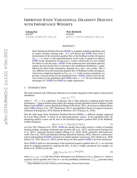 improved stein variational gradient descent with importance weights