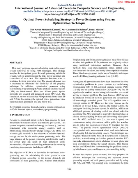 Pdf Optimal Power Scheduling Strategy In Power Systems Using Swarm Optimization Technique