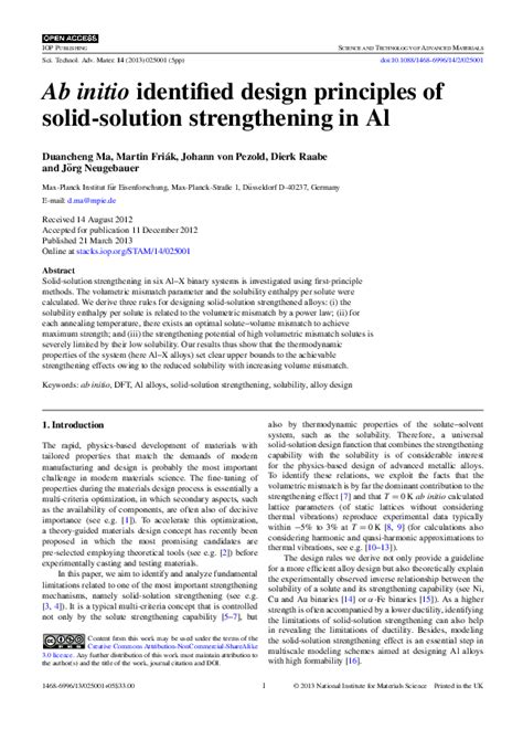 Pdf Ab Initio Identified Design Principles Of Solid Solution Strengthening In Al