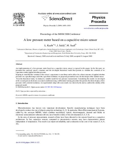 Pdf A Low Pressure Meter Based On A Capacitive Micro Sensor