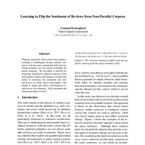 Learning To Flip The Sentiment Of Reviews From Non Parallel Corpora Acl Anthology