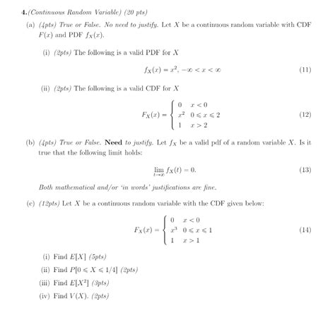 solved 4 continuous random variable 20 pts a 4pts