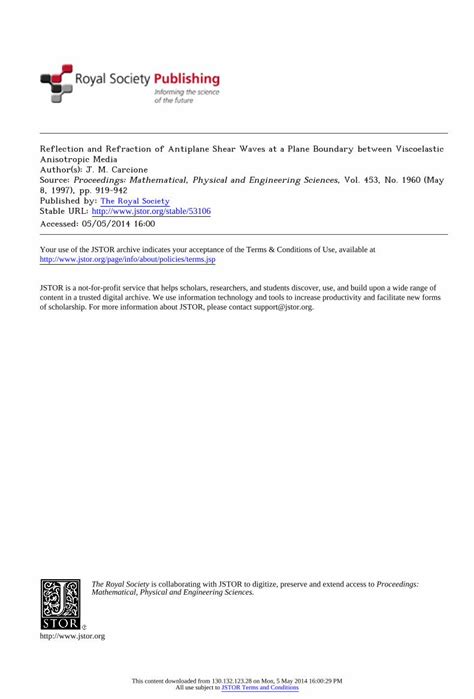 Pdf Reflection And Refraction Of Antiplane Shear Waves At A Plane Boundary Between