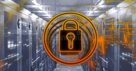 Lock Symbol Animation Over Data Center Servers Representing Cybersecurity Concept Stock Video