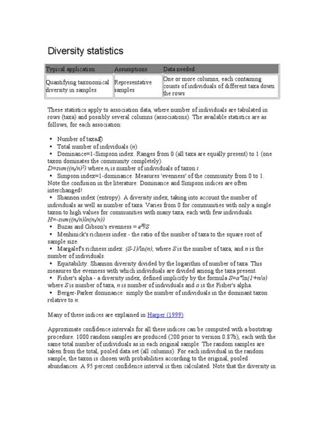 Diversity Statistics Pdf Resampling Statistics Bootstrapping