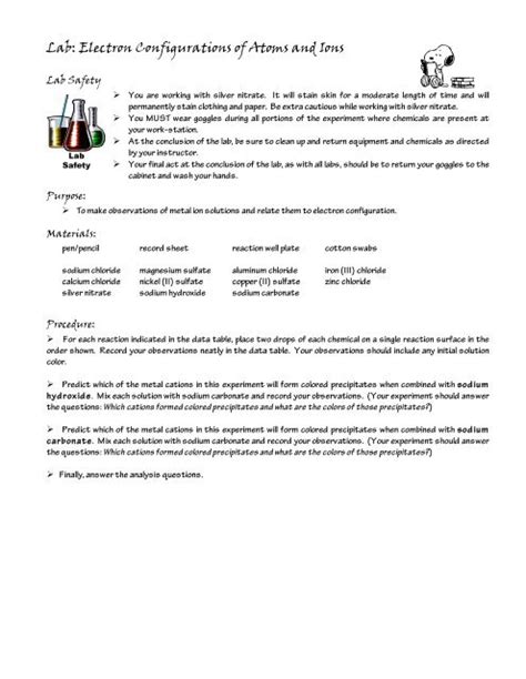 Lab Electron Configuration Of Atoms And Ions Honors Chemistry