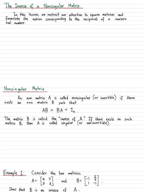 The Inverse Of Nonsingular Matrix Pdf