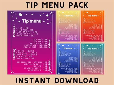 Onlyfans Tip Menu Template For Adult Content Creator Fansly Camgirl