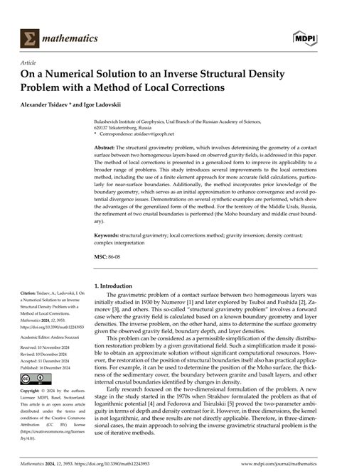 Pdf On A Numerical Solution To An Inverse Structural Density Problem With A Method Of Local