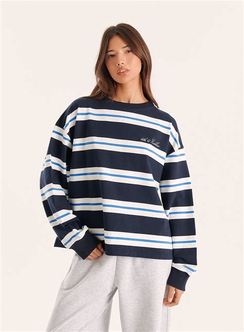 Womens Navy And White Stripe Long Sleeve Top Shayla 4th And Reckless