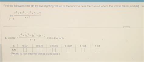 Solved Find The Following Limit A By Investigating Values Chegg Com