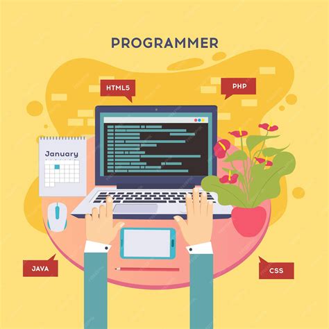 Premium Vector Workplace Of Programmer Or Coder Vector Illustration