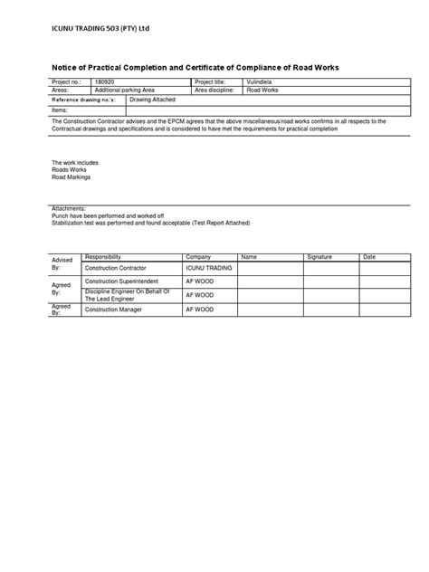 Notice Of Practical Completion Pdf
