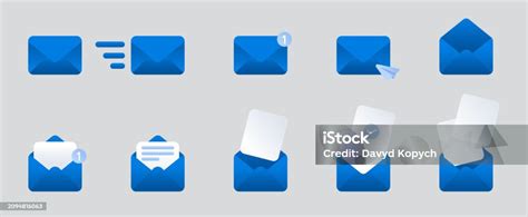 파란색 메일 봉투 아이콘은 회색 배경에 격리 된 마커 새 메시지로 설정되었습니다 이메일 알림을 문자 확인 표시 종이 비행기 및