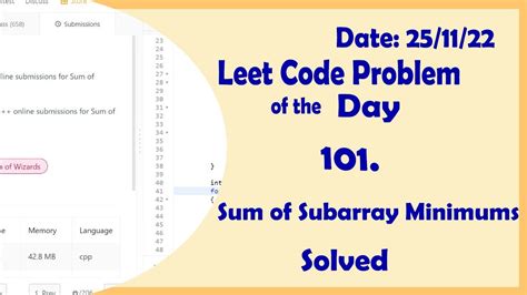 907 Sum Of Subarray Minimums Leetcode Daily Challenge Youtube