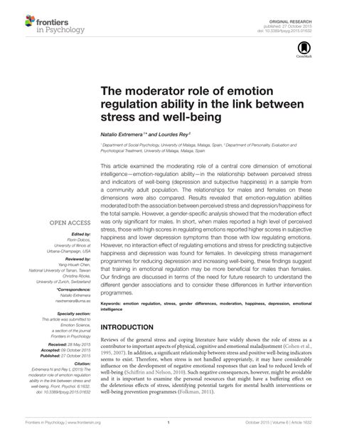 Pdf The Moderator Role Of Emotion Regulation Ability In The Link