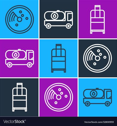 Set Line Radar With Targets On Monitor Suitcase Vector Image