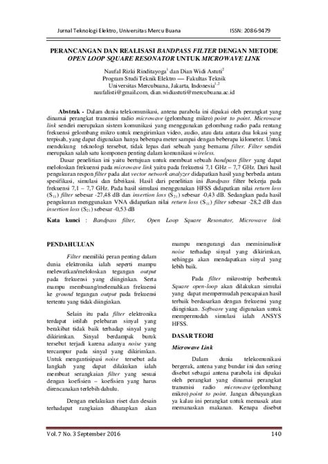 Pdf Perancangan Dan Realisasi Bandpass Filter Dengan Metode Substrate Integrated Waveguide