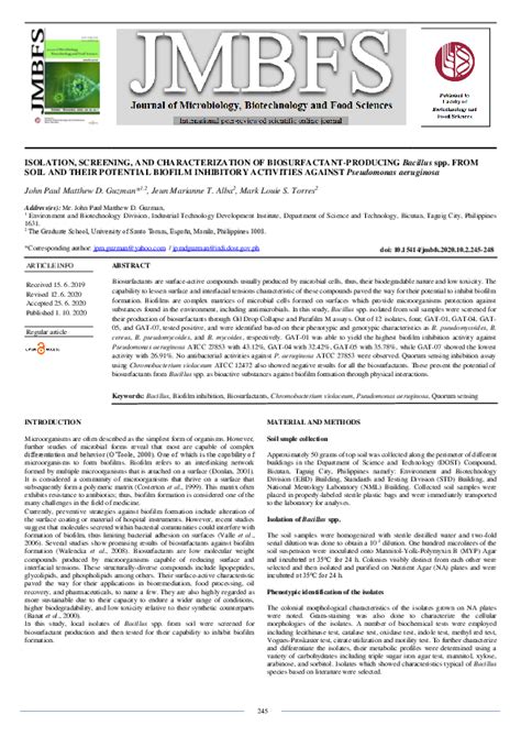 Pdf Isolation Screening And Characterization Of Biosurfactant