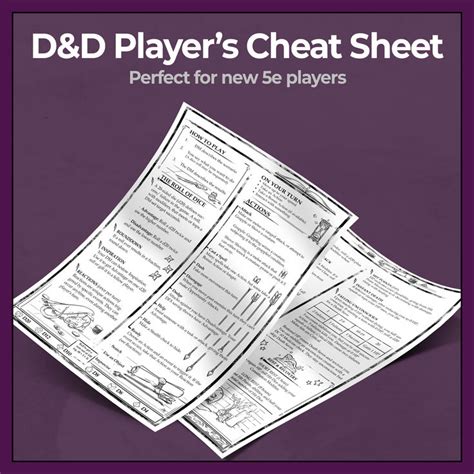 Dnd 5e New Players Cheat Sheet Printable Guide Rpg Digital Download