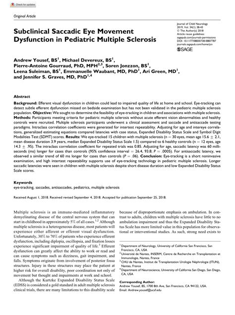 Pdf Subclinical Saccadic Eye Movement Dysfunction In Pediatric