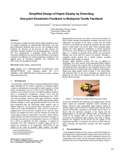 Pdf Simplified Design Of Haptic Display By Extending One Point Kinesthetic Feedback To