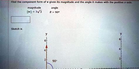solved find the component form of v given its magnitude and the angle