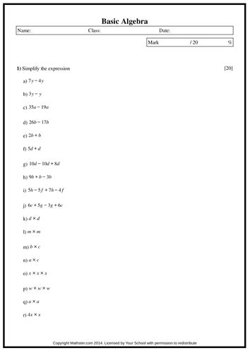 Basic Algebra Teaching Resources