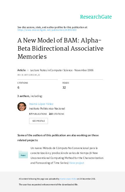 Pdf A New Model Of Bam Alpha Beta Bidirectional Associative Memories