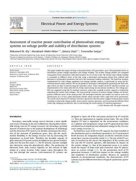 Pdf Assessment Of Reactive Power Contribution Of Photovoltaic Energy Systems On Voltage