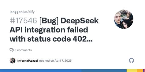 Bug Deepseek Api Integration Failed With Status Code 402 Credentials Validation Failed