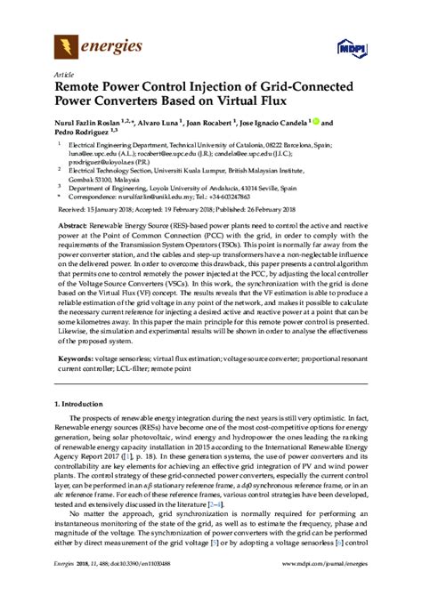 Pdf Remote Power Control Injection Of Grid Connected Power Converters Based On Virtual Flux