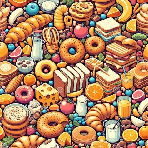 Assorted Breakfast Items In Colorful Illustration Stock Illustration