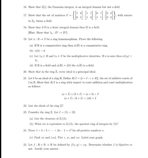 Solved 16 Show That Z I The Gaussian Integers Is An