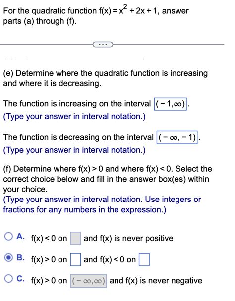 solved for the quadratic function f x x2 2x 1 ﻿answerparts