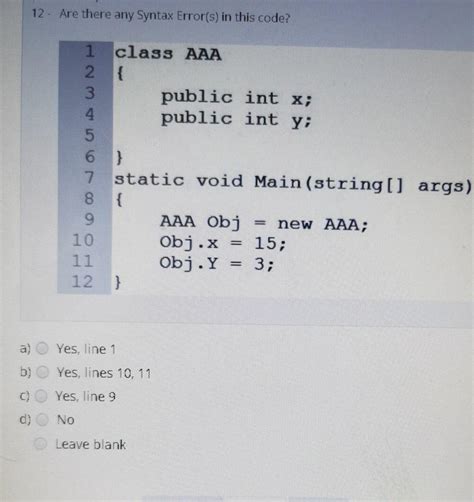 Solved 12 Are There Any Syntax Errors In This Code 1