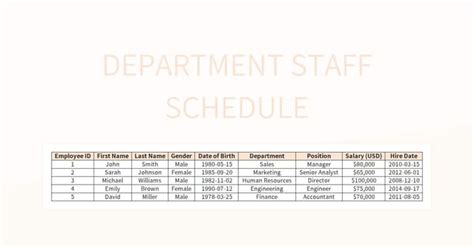 Department Staff Schedule Excel Template And Google Sheets File For Free Download Slidesdocs