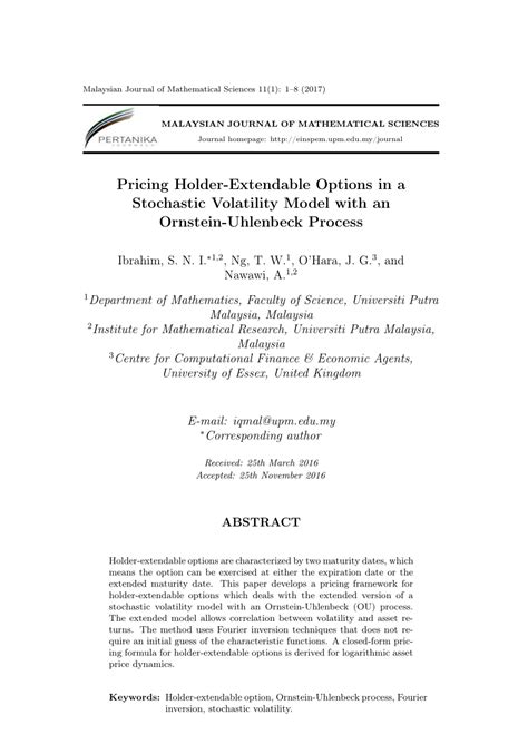 Pdf Pricing Holder Extendable Options In A Stochastic Volatility Model With An Ornstein