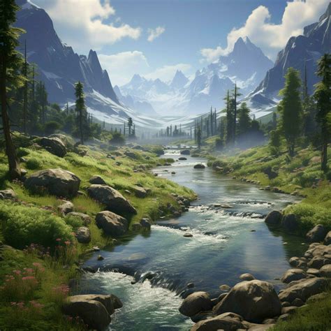 A Tranquil River Winding Through A Lush Peaceful Valley 30682548 Stock