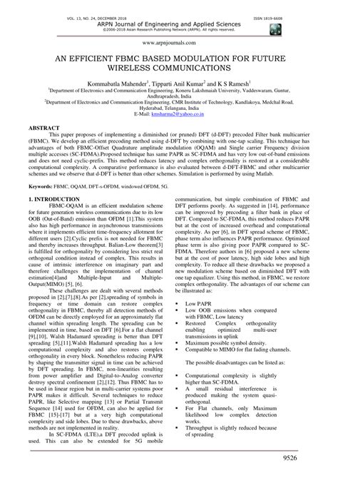 Pdf An Efficient Fbmc Based Modulation For Future Wireless Communications